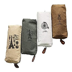 iToolai Canvas Pencil Case Retro Bag Zipper Effel Tower Travel Pouch for Back to School Student (Pack of 4, Paris)