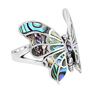 AeraVida Exotic Graceful Butterfly Abalone Shell Inlay .925 Sterling Silver Ring | Casual Comfort Fit Silver Rings for Women | Butterfly Ring | Gift for Women (8)