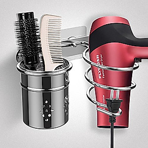 EINFAGOOD Hair Dryer Holder Wall Mount with Adhesive Pads, Bathroom Organizer Storage Cylindrical Cup, Stainless Steel Polished Finish (2. Hair Dryer Holder)