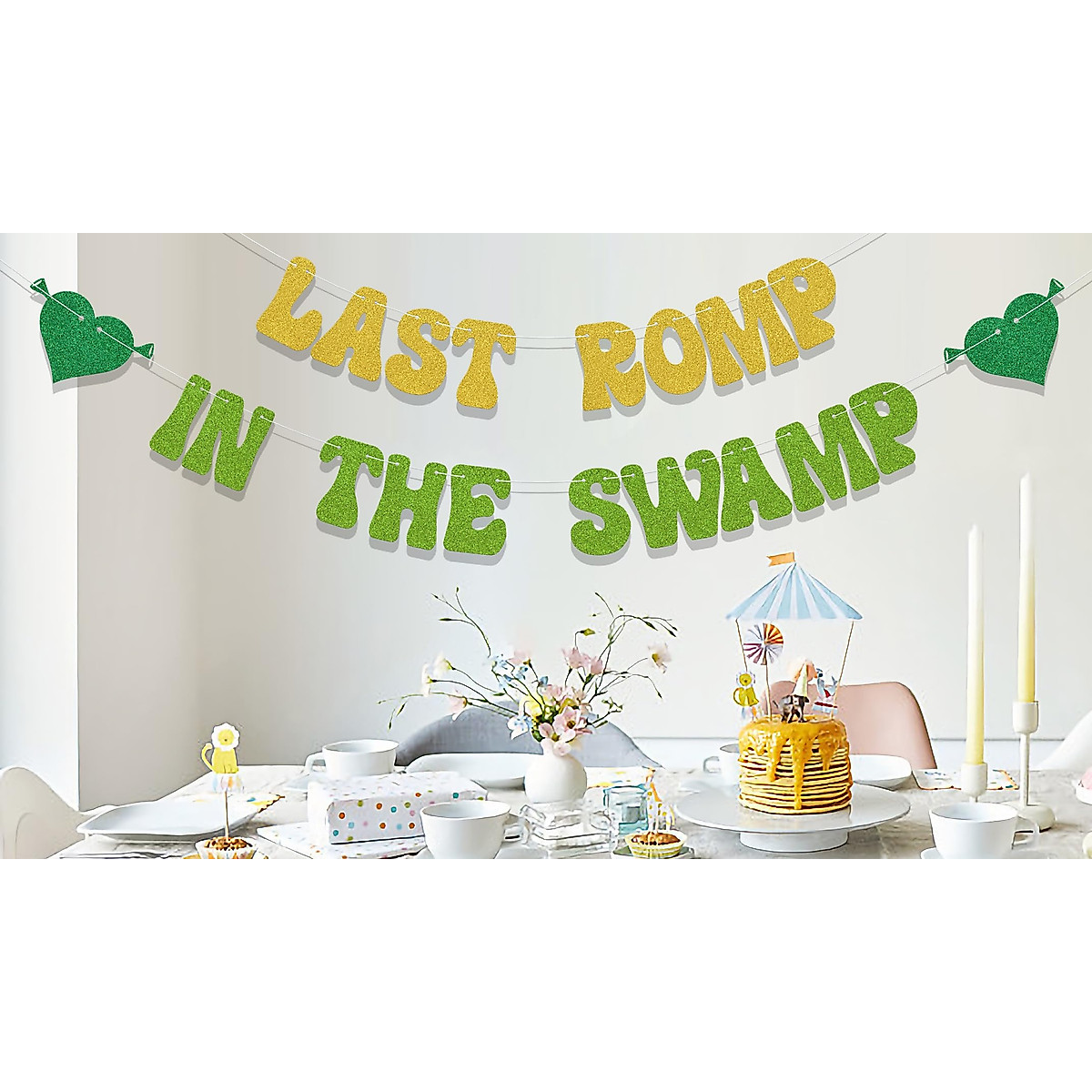 Last Romp in The Swamp Banner,Swamp Theme Party Decor,Bachelorette Party Decorations,Funny Swamp Bridal Shower Party Decor Supplies Gold & Green