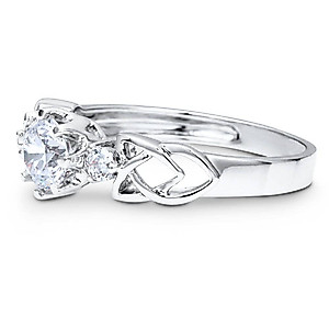 BERRICLE Sterling Silver 3-Stone Wedding Engagement Rings Round Cubic Zirconia CZ Celtic Knot Promise Ring for Women, Rhodium Plated Size 7.5