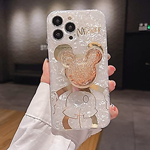 DEAVON Cute Case for iPhone 13 Pro Max,Cute Golden Mickey Sparkle Bling Cover with Quicksand Cell Phone Holder,Kickstand Soft TPU Shockproof Protective for Women Girls