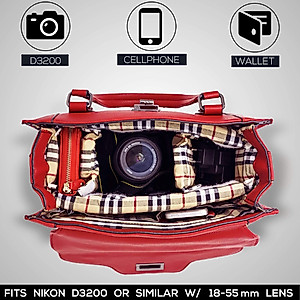 Camera Bags for Women, Multi-Functional Leather Top-Handle Ladies Handbags and Purses with Removable Padded Case