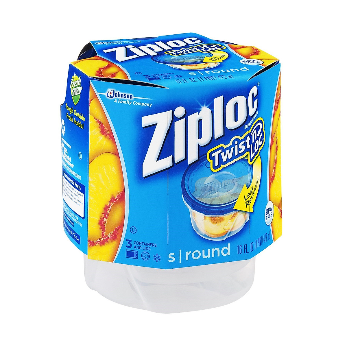 Ziploc Twist N Loc Food Storage Meal Prep Containers Reusable for Kitchen Organization, Dishwasher Safe, Small Round, 3 Count