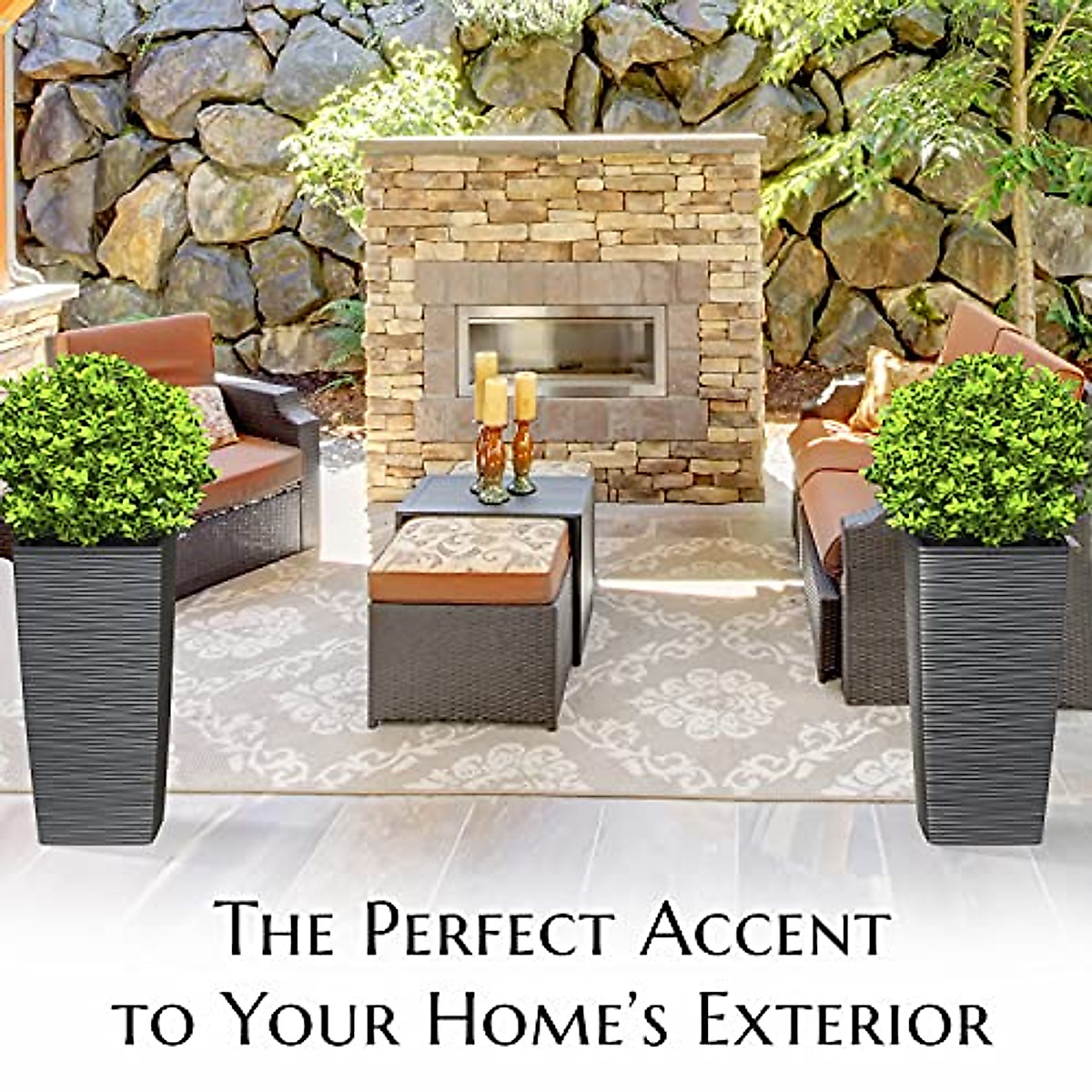 Janska by Mueller M-Resin Heavy Duty Tall Planter, Indoor/Outdoor Grande Plant, Tree, Flower Pot, 2-Piece Set, 24”, Modern Design, Built-in Drainage, Dark Gray