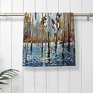 COVASA Duck Hand Towels for Bathroom Set of 2 Mallard Duck Flying Fall Wildlife Animal Hunting Microfiber Small Bath Towels Highly Absorbent Kitchen Dish Fingertip Shower Towel for Spa Gym,15.7"x27.5"