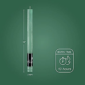 SPAAS Rustic Green Dinner Candles - 10" Tall Rustic Candles, Set of 6 Dripless Green Candles - Unscented Long Burning Decorative Candles for Home Decor, Table Candles, Party, Weddings, and Holiday