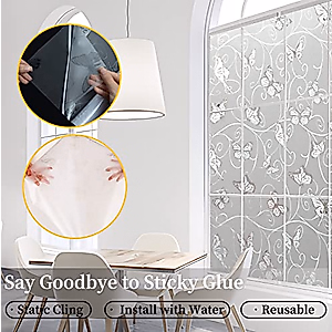DKTIE Static Cling Decorative Window Film with Installation Tools, Non Adhesive Privacy Film, Window Privacy Film Decorative Butterflies, Window Film Frosted Glass (01, 17.7 x 78.7 Inch)