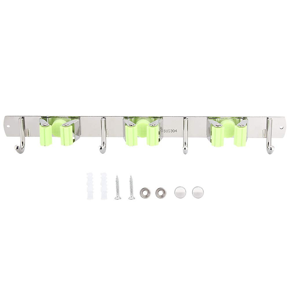 Pissente Mop Hanger Wall Broom Door with 3 Clips and 4 Hooks Hanging Stainless Steel Wallshade Mop Support for Balcony Garden Bathroom Kitchen