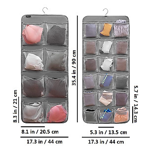 ANZORG Dual-Sided Hanging Closet Organizer for Socks Underwear Bra Kids Storage Organizer for Baby Clothes Toddler Shoes with 26 Pockets (Grey-Mesh Pockets)