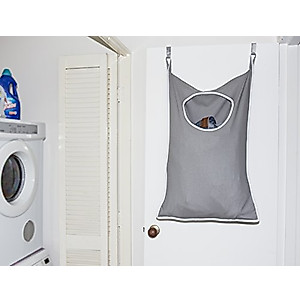 Urban Mom Door Hanging Laundry Hamper with Stainless Steel Hooks (Gray)