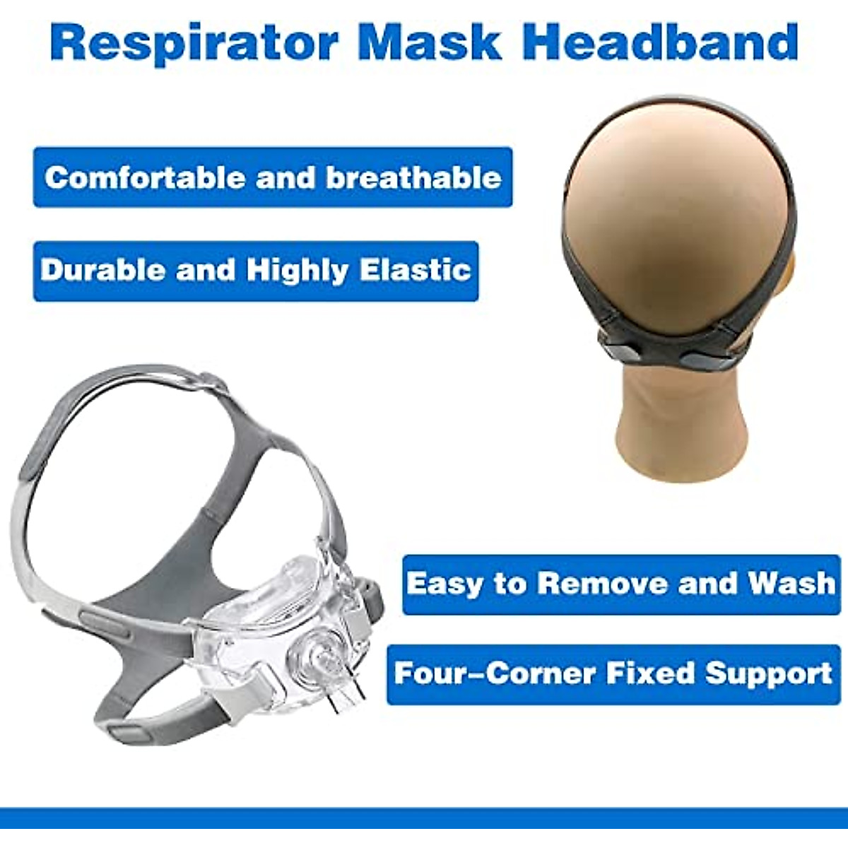 Headgear Strap Replacement with Adjustable Home Ventilator Mask Headband- Mask Strap Compatible with Most Nasal-ResMed air Sense 10 Supplies-for ResMed AirFit F20 N10 (Only Headgear)