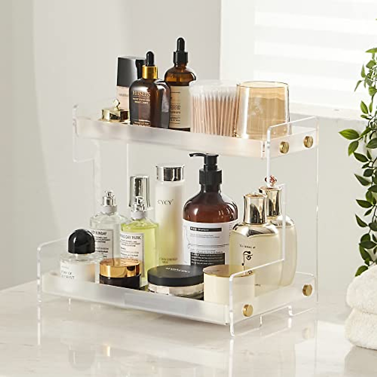 MUYEDRAIN Bathroom Organizer Countertop,2 Tier Bathroom Counter Organizer Kitchen Spice Rack Cosmetic Organizer,Countertop Storage Shelf for Bathroom, Kitchen, Living Room, Bedroom, Dressing Table