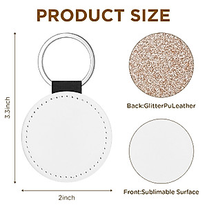 Equsion 16 Pcs Sublimation Blanks Keychain Glitter PU Leather Keychain Heat Transfer Keyring for DIY Crafts Making (Round)