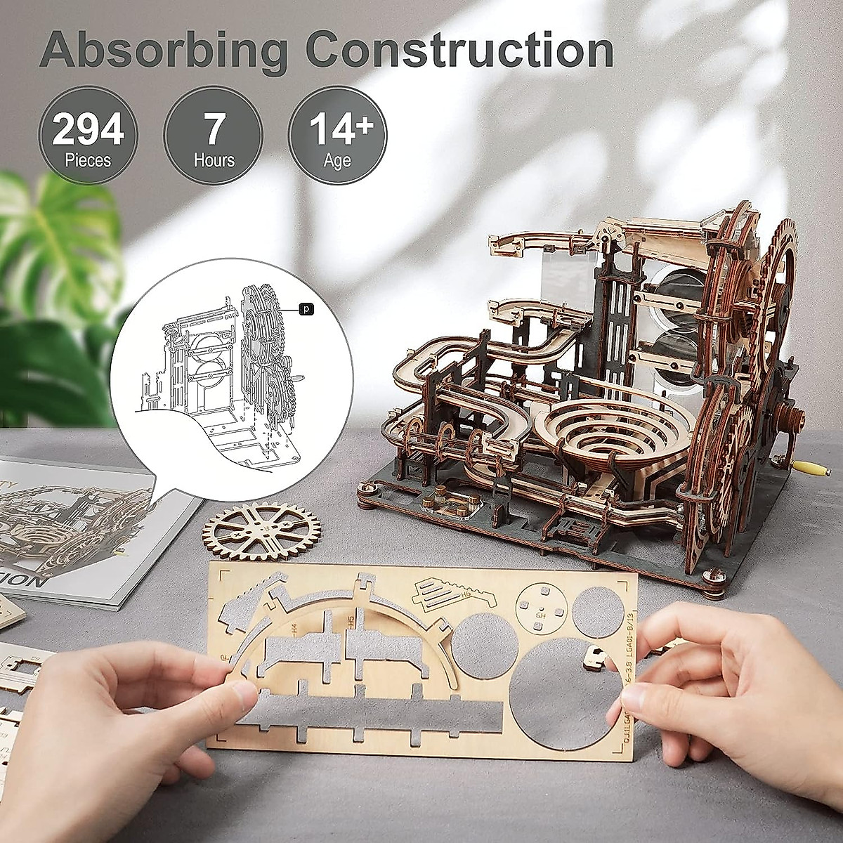ROKR 3D Wooden Puzzles for Adult, Marble Run Puzzle Model Mechanical Marble Run Building Kits DIY Toy Hobbies for Adults for Men, Women
