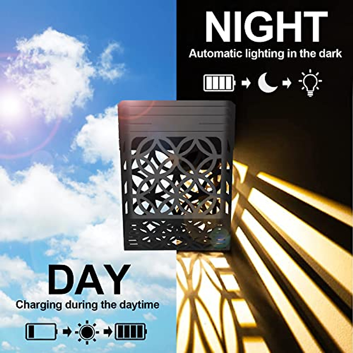 Solar Fence Lights, Warm White Solar Lights Outdoor, Upgraded 2 Pack Solar Deck Lights, Waterproof Solar Powered Outdoor Lights Fence Light for Garden Yard Patio Yard Wall