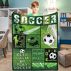 Soccer Throw Blankets Kids Throw Blankets Soccer Soft Flannel Soccer Ball Blanket Green Cozy Fluffy Fuzzy Soccer Lover Gift Blankets for Toddler Boy Men Soccer Team Player Birthday Sofa 40x50 Inch