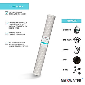 16 Pack 20" x 2.5" Carbon Block Water Filter Whole House Reverse Osmosis CTO Carbon 5 Micron compatible with 20" Slim Blue Whole House Water Filtration Systems