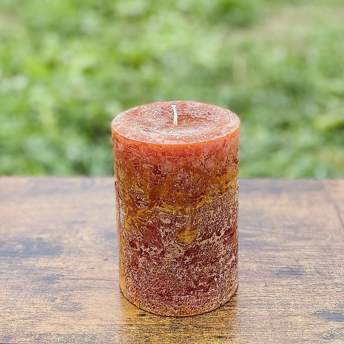 Rustic Textured Rusty Orange Brown Unscented Pillar Candle - Choose Size - Handmade Candle