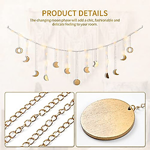 Moon Phase Wall Decor with LED String Light, 13 Gold Hammered Wood Boho Wall Hanging Decor Mood Garland 56'' - Celestial Phases Moon Decor in Bohemian Style for Bedroom Home Living Room Gift