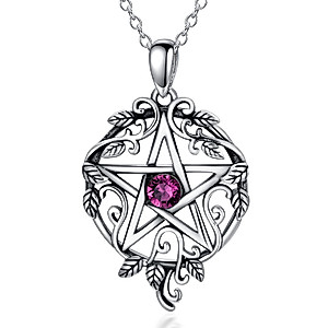 Plesitep Pentagram Necklace Sterling Silver Pentacle Wiccan Tetragrammaton Necklace Gift for Women