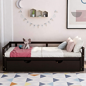 Harper & Bright Designs DayBed with A Trundle,Twin to King Bed with Trundle for Kids, No Box Spring Needed,Espresso