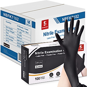 Schneider Nitrile Exam Gloves, Black, Medium, 1000-ct Case, 4-mil, Latex-Free, Powder-Free, Food-Safe (NBFK7102)
