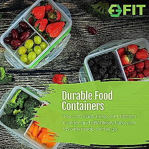 FIT Strong & Healthy Bento Lunch Box & Meal Prep Containers, Food & Snack Storage for Adults & Kids, Microwave, Freezer, & Dishwasher Safe, Reusable, Airtight Lid, Removable Compartments, 39oz, 2 Pack