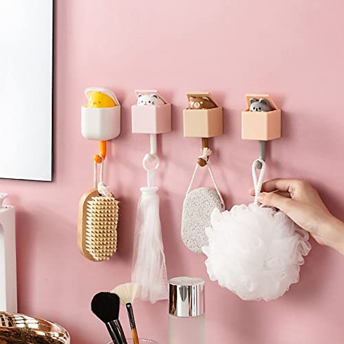 Firlar 4PCS Creative Adhesive Wall Hook Key Holder, Cute Pet Hooks, Strong Viscose Punch Free Hooks, Coat Hooks Utility Hooks for Bathroom/Bedroom/Kitchen Hanging Keys, Towel, Bag