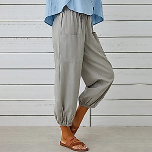 Womens Casual Capri Pants Elastic Waist Drawstring Summer Lounge Baggy Trousers Cinch Bottom Lantern Ankle Pants with Pockets