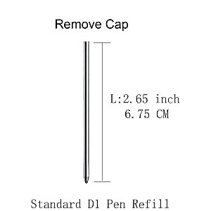 MengRan 2.75'' Ballpoint Pen Refills,Standard D1 Ballpoint Pen Refill (Remove Black Hat),Metal Refill,Black Ink,(Pack of 10)
