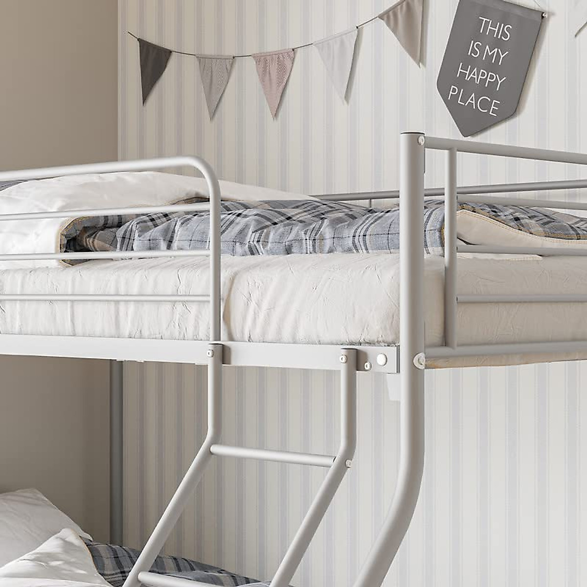 Twin Over Full Metal Bunk Bed, Heavy Duty Bunk Beds for Bedroom, Metal Bed Frame with Ladders and Guard Rails, for Students Staff Dormitory