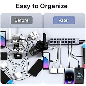 Powered USB 3.1 Hub, ACASIS 16 Ports USB 3.1 Hub with 10Gbps Data Speed，Aluminum Housing, USB Hub Powered with 96W Power Adapter, USB Hub for PC/Laptop, Computer, Flash Drive, Printer, Camera