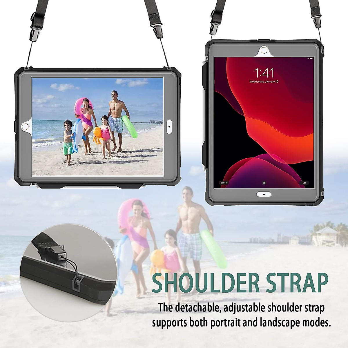 FXXXLTF iPad Case, Waterproof Full Body Cover for iPad 10.2 inch 2021 (Black), Compatible with 7th/8th/9th Gen, Protective with Pencil Holder, Anti-Scratch, Shockproof, IP68