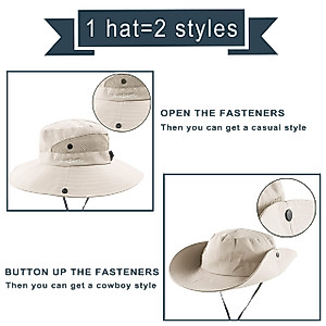 Womens Sun Hats Wide Brim Ponytail Hats Summer Beach Hat for Women Foldable Travel Safari Hats UPF50+(Size:M-L) (58cm/22.83inch,Beige)