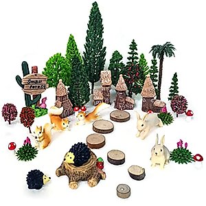 OrgMemory 42pcs Animal Trees, Ho Scale Bushes with Animals Figures, Plastic Trees for Projects 1.5-6 inch(4-16 cm), Model Train Scenery