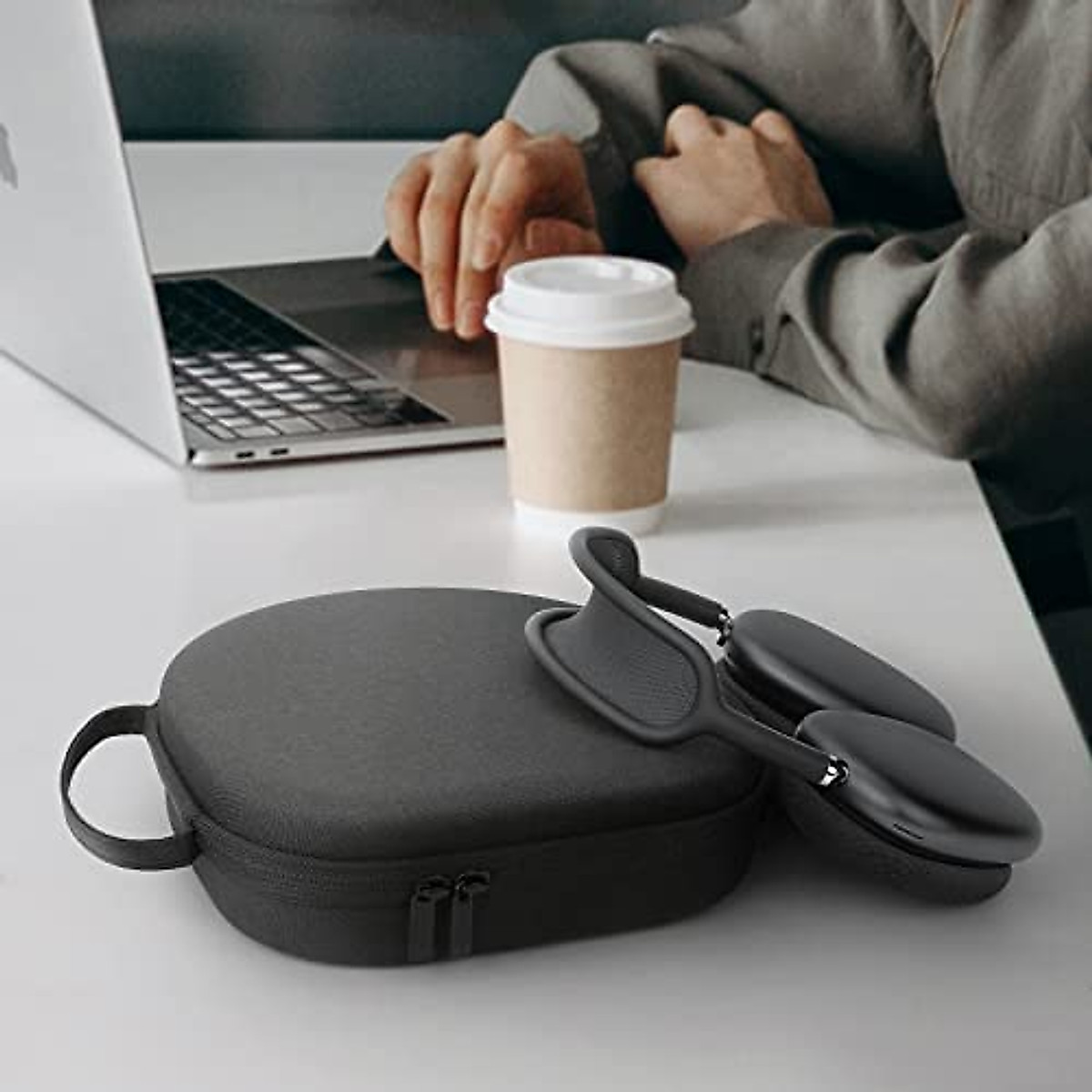 YINKE Smart Case for Apple AirPods Max with Sleep Mode,Potective Convenient Carrying Travel Hard Organizer Storage Cover Bag (Black Snow Cloth)