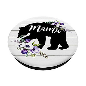 Rustic Mama Bear Watercolor Purple Floral on White PopSockets PopGrip: Swappable Grip for Phones & Tablets