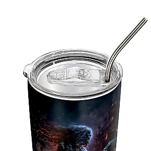 20oz Metal Rock Skull Reaper Electric Guitar Tumbler, Guitarist, Musician Gifts, Coffee Thermos for Men, Stainless Steel Double Wall Vacuum Insulated Coffee Mug, Travel Cup with Lid