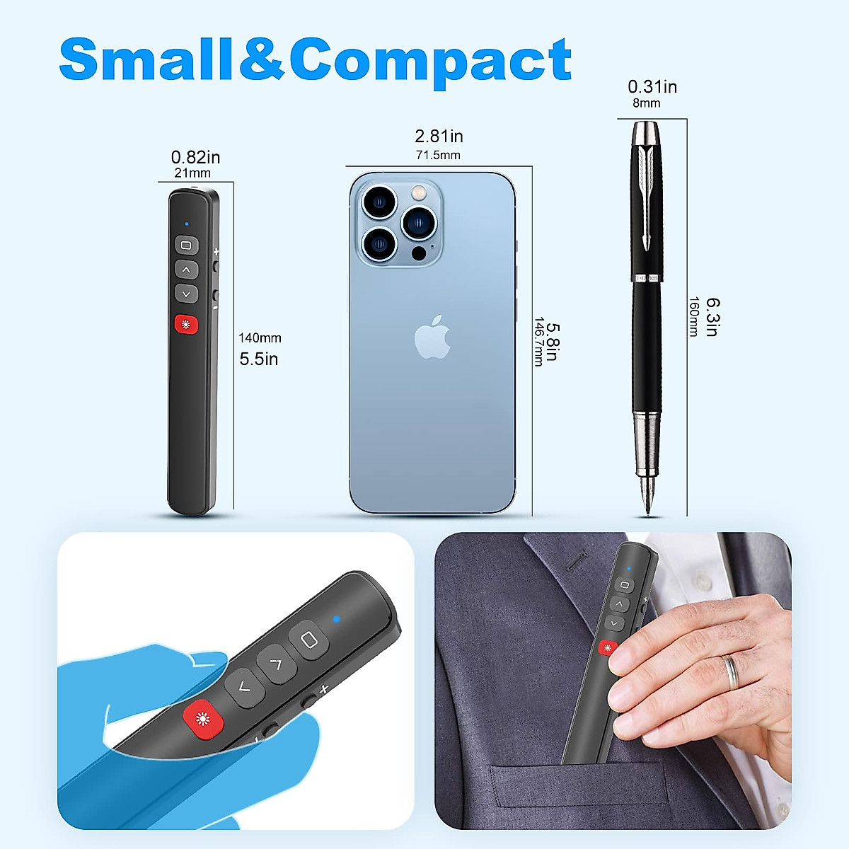 Towlup Rechargeable Presentation Clicker, 2 in 1 USB Powerpoint Clicker with Laser Pointer, Wireless Presentation Remote Slide Clicker for Mac, Computer, Laptop, Smart Board