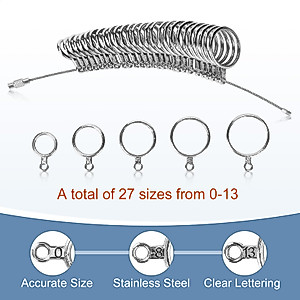 Ring Sizer Measuring Tool Kit Upgraded, 27 PCS Stainless Steel Measuring Ring Tool, US Ring Size 0-13 with Half Size, 2 PCS Reusable Finger Size 1-17 USA Rings Size with Magnified Glass