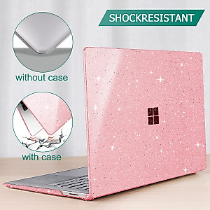 May Chen Case for 13.5" Microsoft Surface Laptop 3/4/5 with Alcantara Palm Rest Model 1867 1958 1950 (2019 2021 2022), Plastic Hard Shell Case with Keyboard Cover + Screen Protector, Pink Glitter