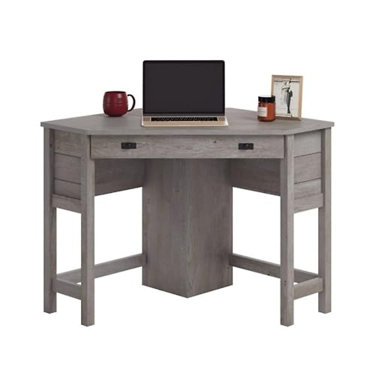 Pemberly Row Coastal Engineered Wood Corner Desk in Mystic Oak