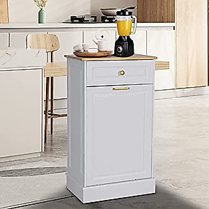 Scurrty 20.5'' Wooden Tilt Out Trash Can Cabinet for Kitchen Island,Tilt Out Bin for Trash Disposal Recycling, Handmade Solid Wood Hideaway Trash Holder for Laundry Hamper with Drawer (White, Single)