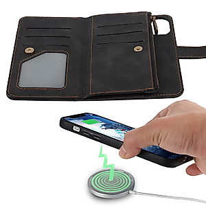 Ｈａｖａｙａ for iPhone 13 Wallet Case with Card Holder Wallet iPhone 13 case Detachable,for iPhone 13 Phone case Flip Folio Zipper Wallet case with Credit Card Slots for Women Men-Black