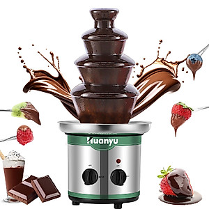 Huanyu Chocolate Fountain 4 Tier Hot Chocolate Fondue Fountain Machine Stainless Steel 18inch Melting Tower 3lbs Capacity for Chocolate Candy, Ranch, Nacho Cheese, Baby Shower, Birthday Celebration