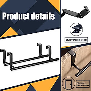 2 Pack Towel Rack for Cabinet Steel Over Door Towel Rack Modern Over Cabinet Towel Hanger Black Towel Bar Holder 9 Inch Storage Organizer for Universal Fit on Kitchen Bathroom Over Cabinet Cupboard