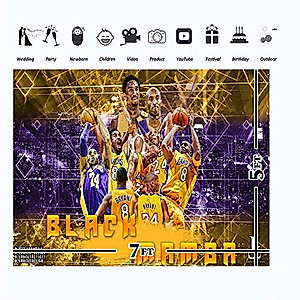 Kobe Bryant Backdrop 7ft Black Mamba Kobe Bryant Themed Birthday Decorations Gold and Purple Basketball Count Backdrops Happy Birthday for Boys Vinyl Kobe Poster