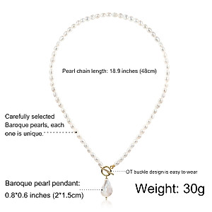 Cowlyn Irregular Pearl Pendant Necklace Handpicked Baroque Pearls Chain Chunky Sweater Necklace Strands Delicate Handmade Vintage Women Jewelry Gift