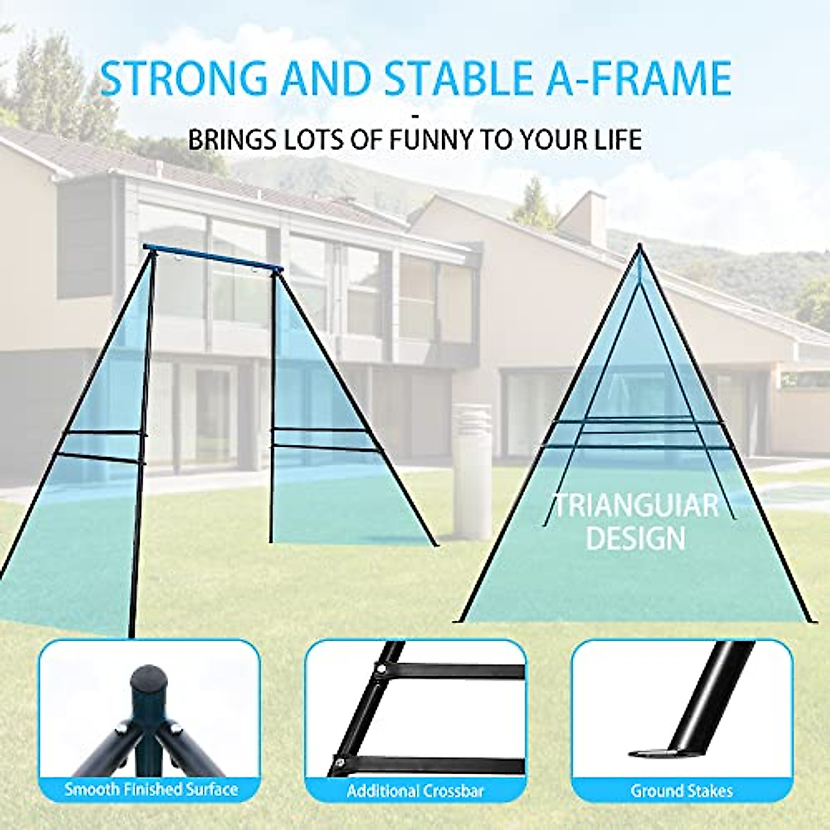 Swing Frame Outdoor Heavy Duty, 440 LBS Metal Porch Swing Stand for Kids and Adults, 73" Height Metal A-Frame Saucer Swing Stand for Backyard, Black